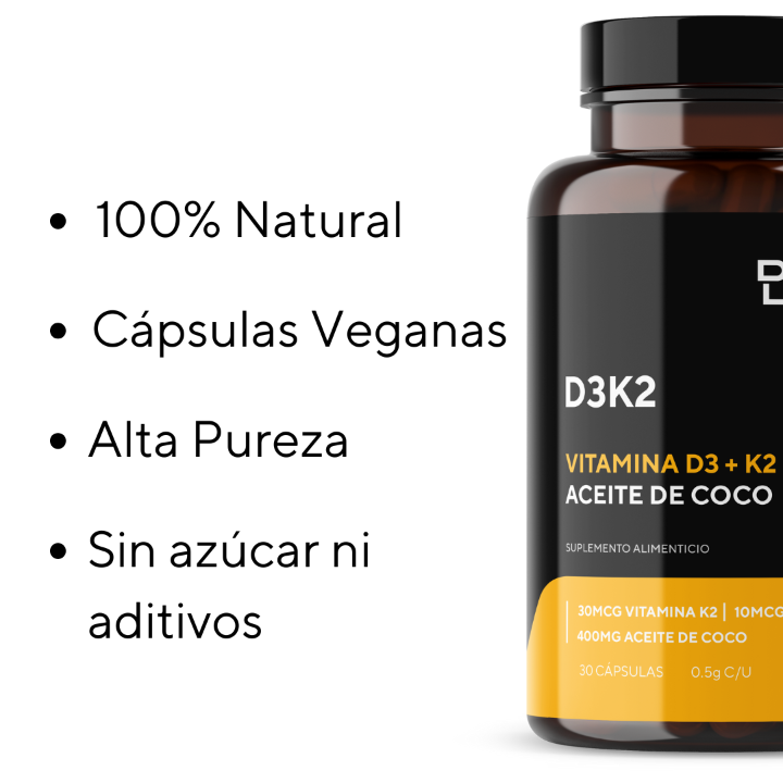 D3K2 | Vitamina 100% natural | Vitamina D3, Vitamina K2 | 30 cápsulas ...